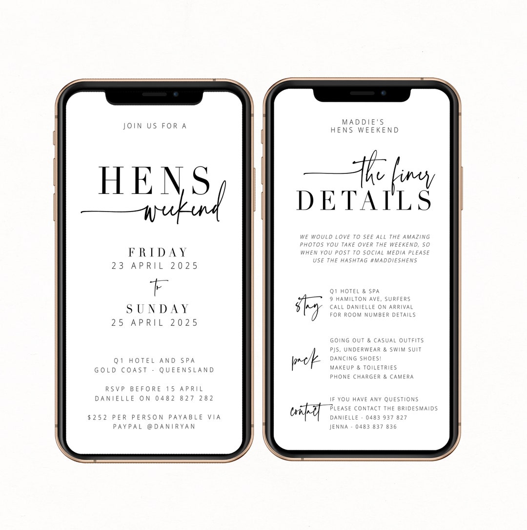 Digital Modern Hens Weekend Invitation Events Itinerary Template ...