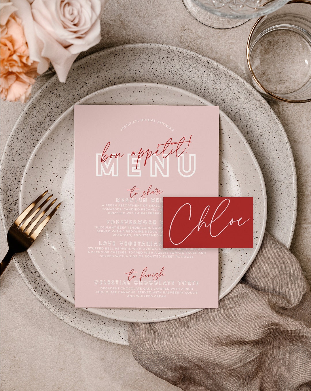BRODY Pink Bridal Shower Menu Placecard Bundle | Pink Bridal Shower ...