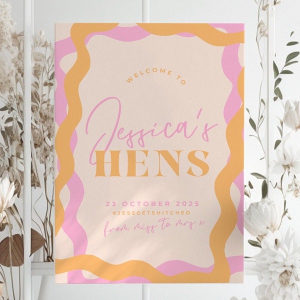 Hens Weekend Invitation With Wavy Border | Orange & Pink Bachelorette ...