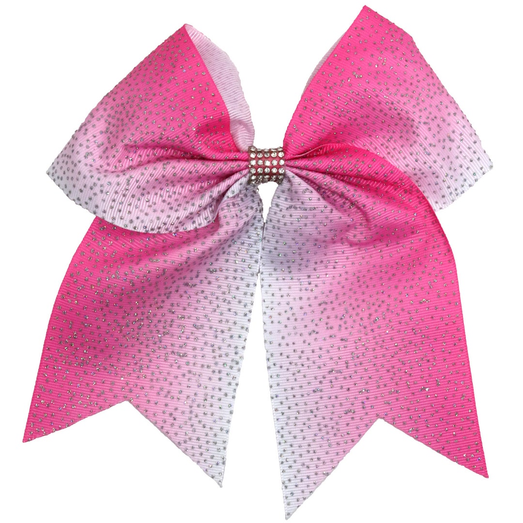 Big Pink Glitter Cheer Bows 6" Stiff Sparkly Hair Bow Ribbon W Holder ...