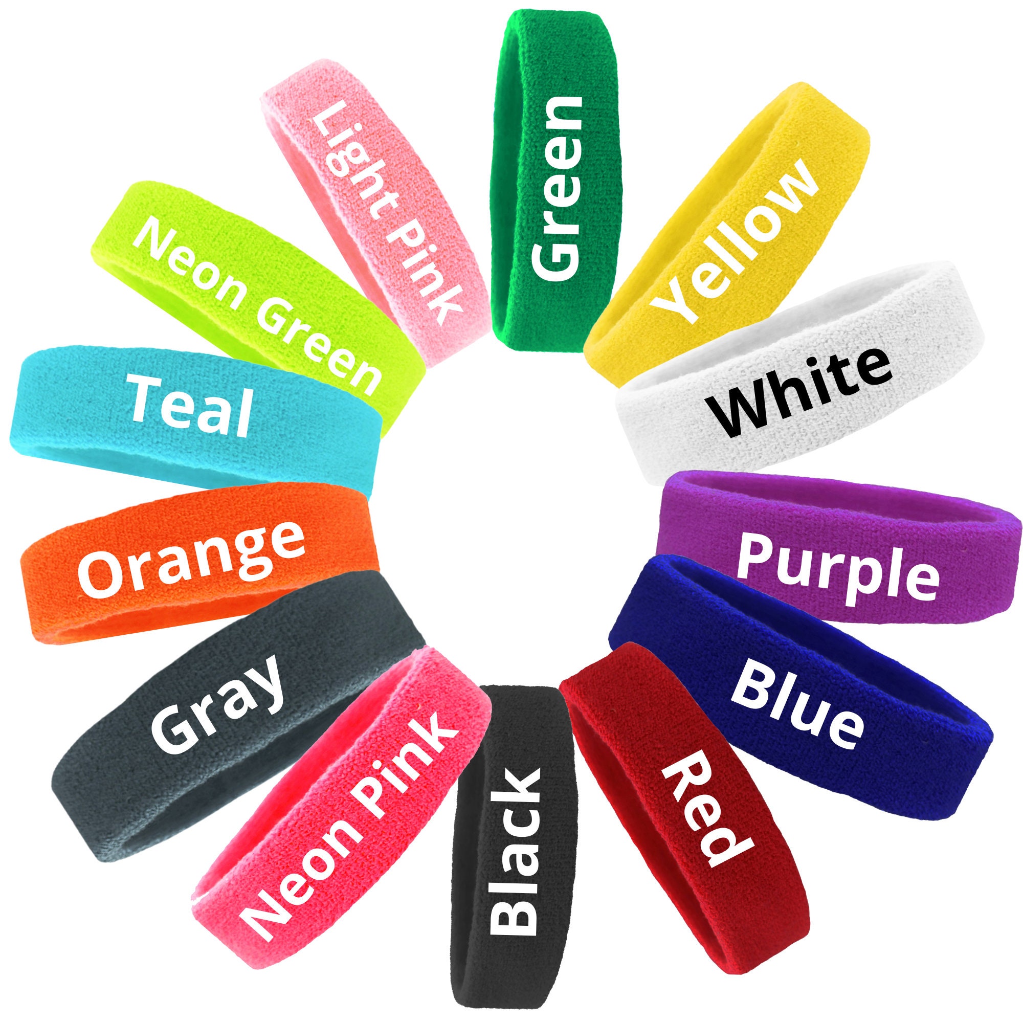 Sweatbands You Pick Colors & Quantity Terry Cotton Sports Headbands ...