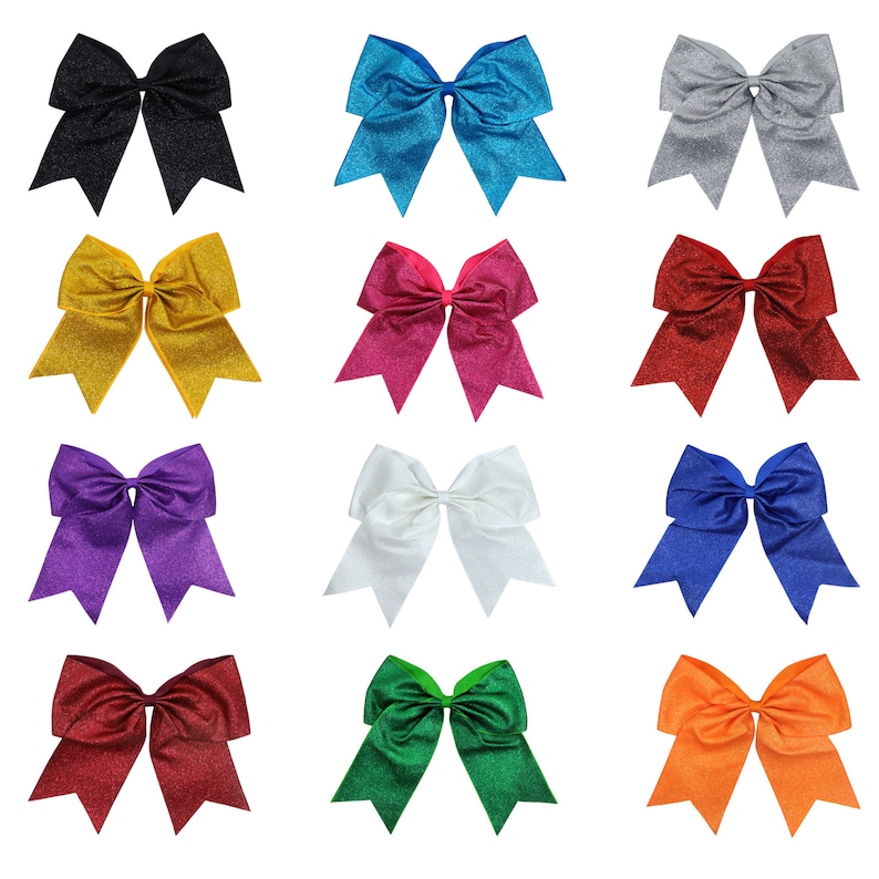 Big White Glitter Cheer Bows 6" Stiff Sparkly Hair Bow Ribbon W Holder ...