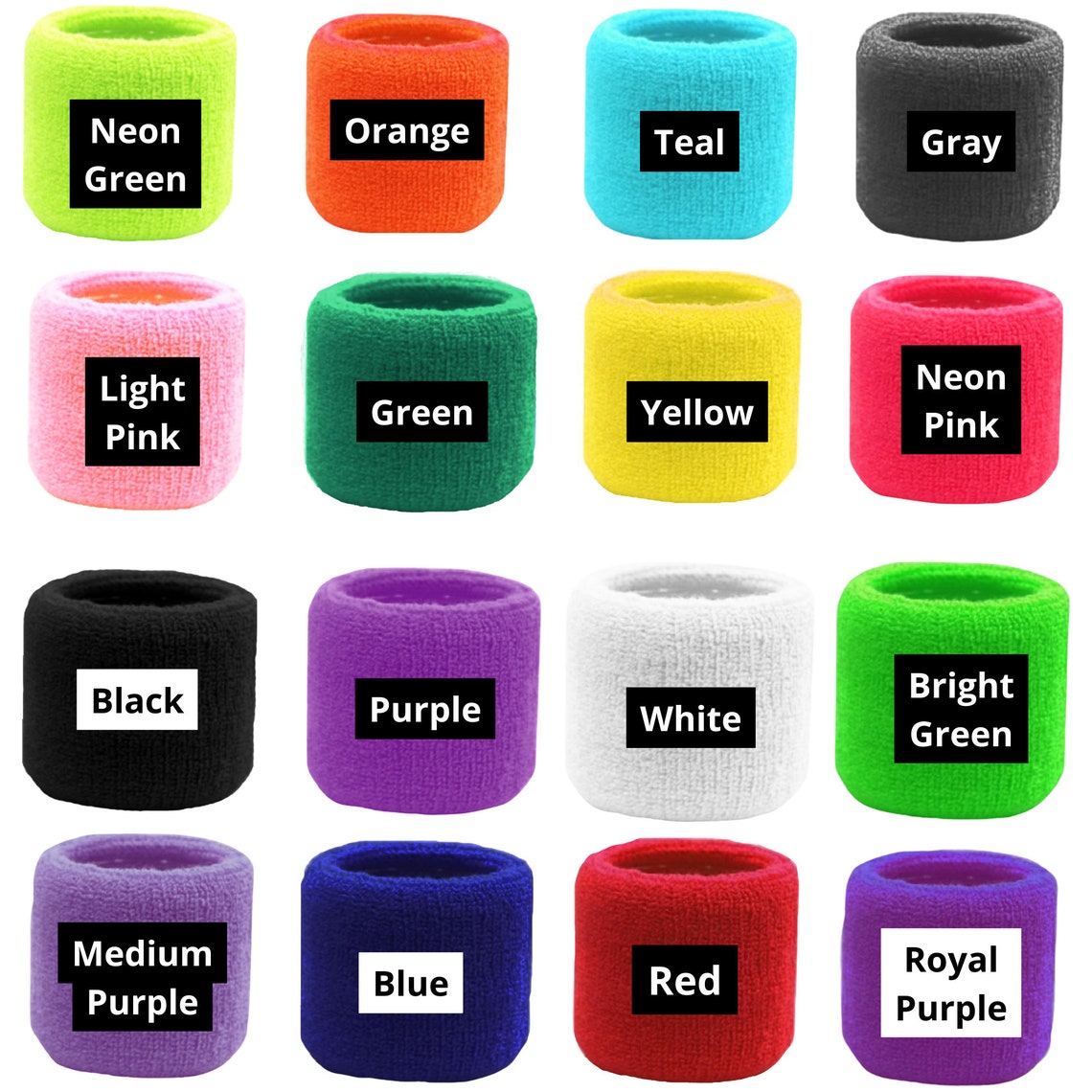 24 Pair Wrist Sweatbands Terry Cotton Sports Sweat Absorbing Workout ...