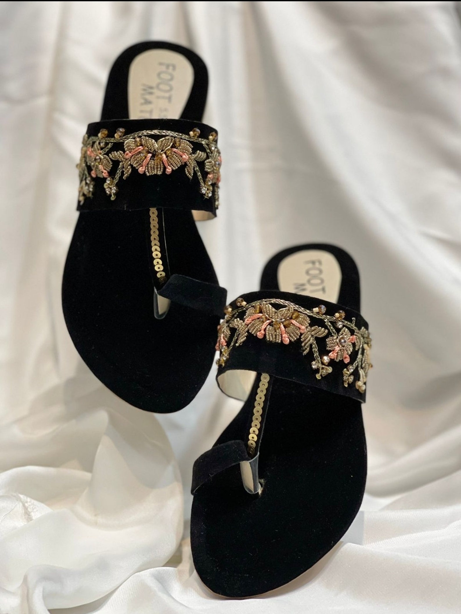 Handmade Black Velvet Kolhapuri, Sandels Non Slip Indian Pakistani ...