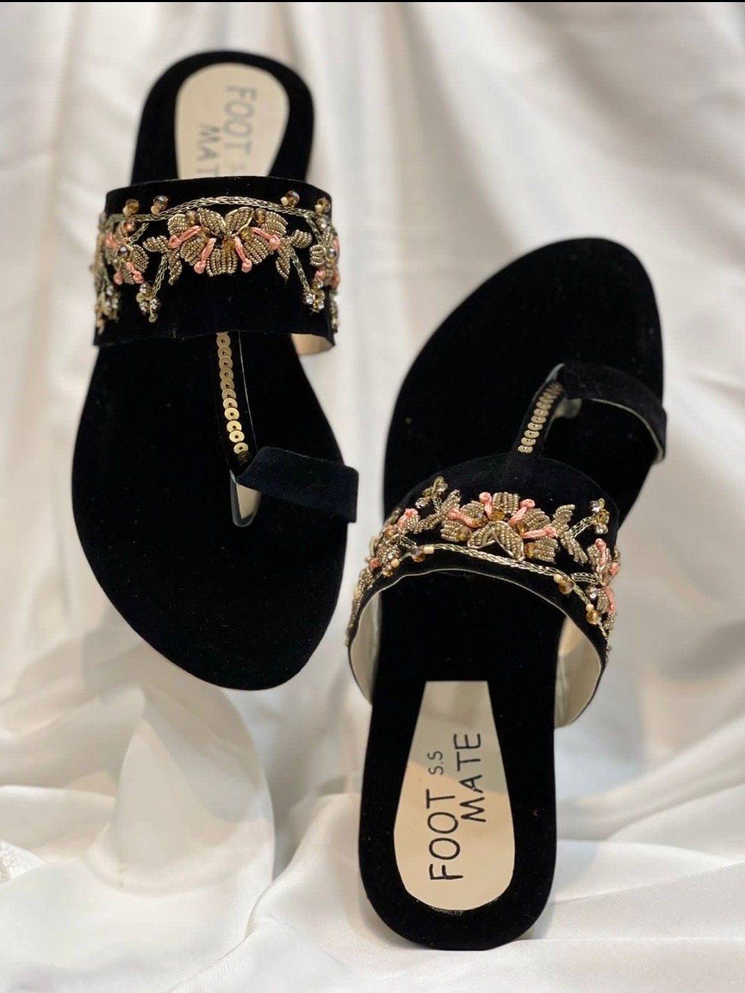 Handmade Black Velvet Kolhapuri, Sandels Non Slip Indian Pakistani ...