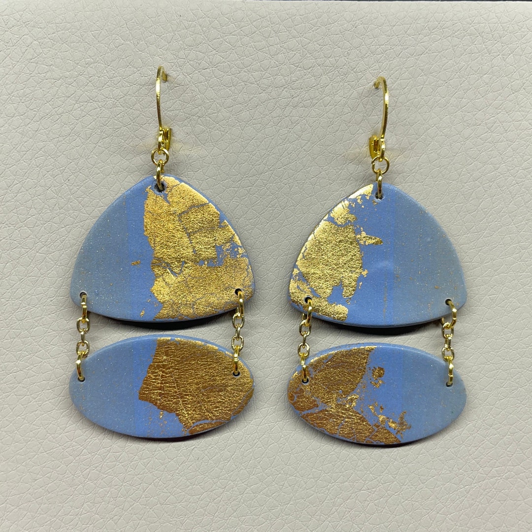 Periwinkle Blue and Gold - Polymer Clay Earrings - Etsy