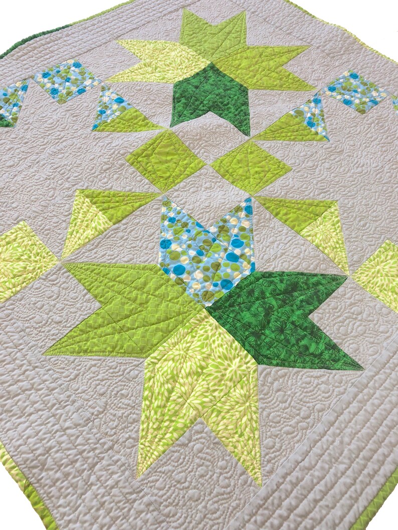 Handmade, Green and Gray, Star Baby Quilt - Etsy