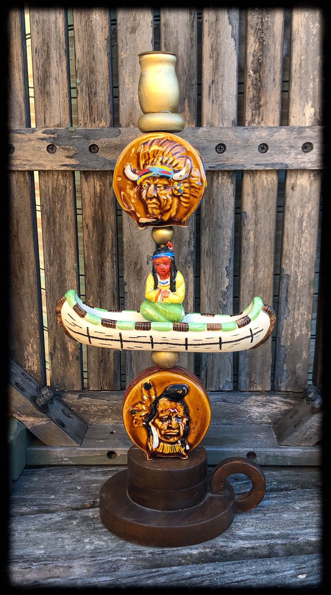Candlestick Totem Pole Native American Themed Made From Vintage Salt ...