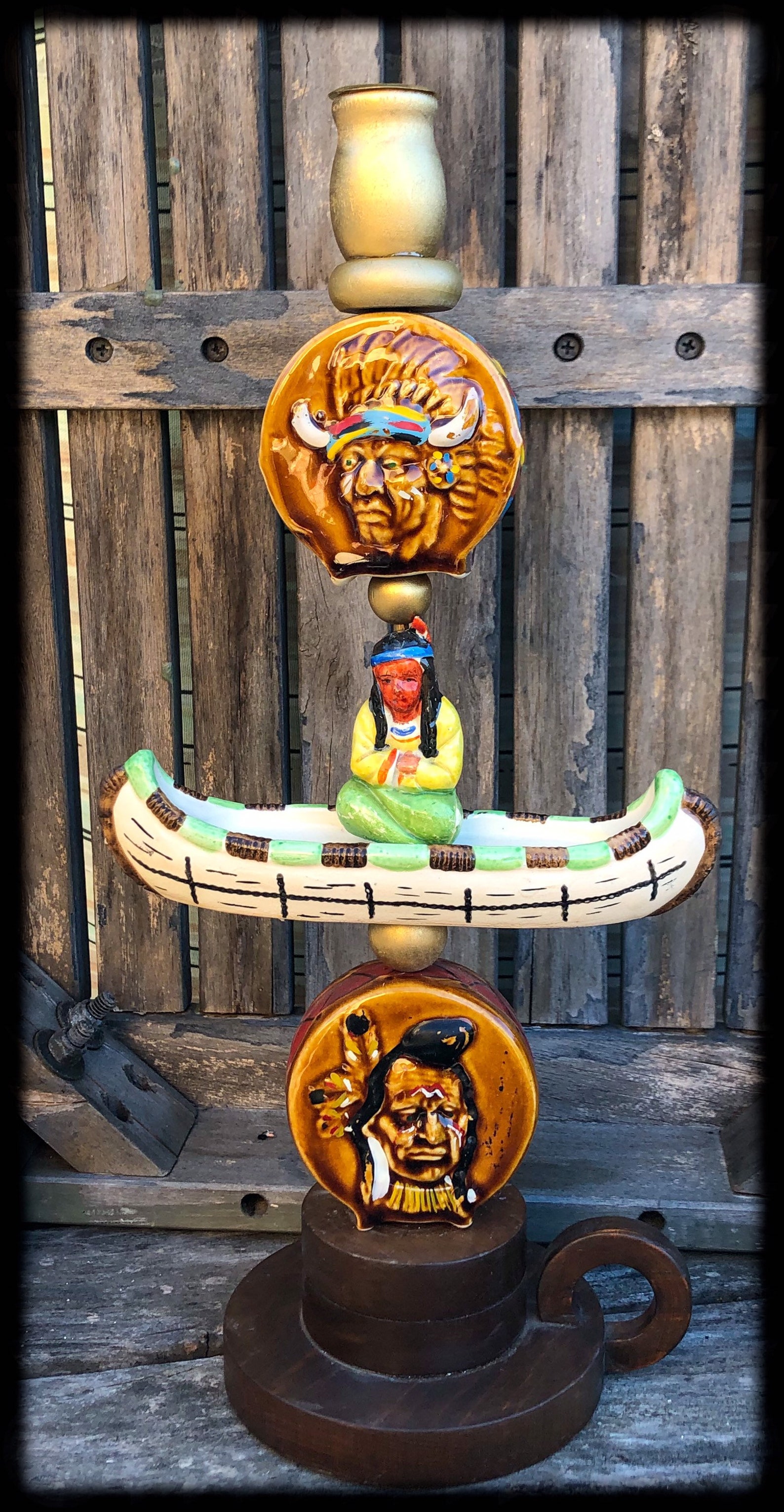 Candlestick Totem Pole Native American Themed Made From Vintage Salt ...
