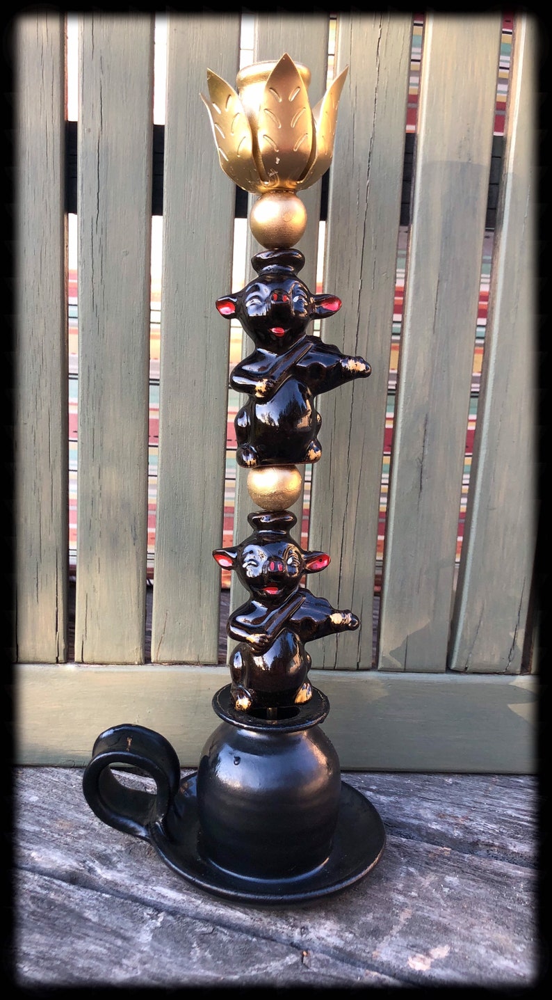 Vintage Candlestick Totem Pole musicians Are Pigs or - Etsy