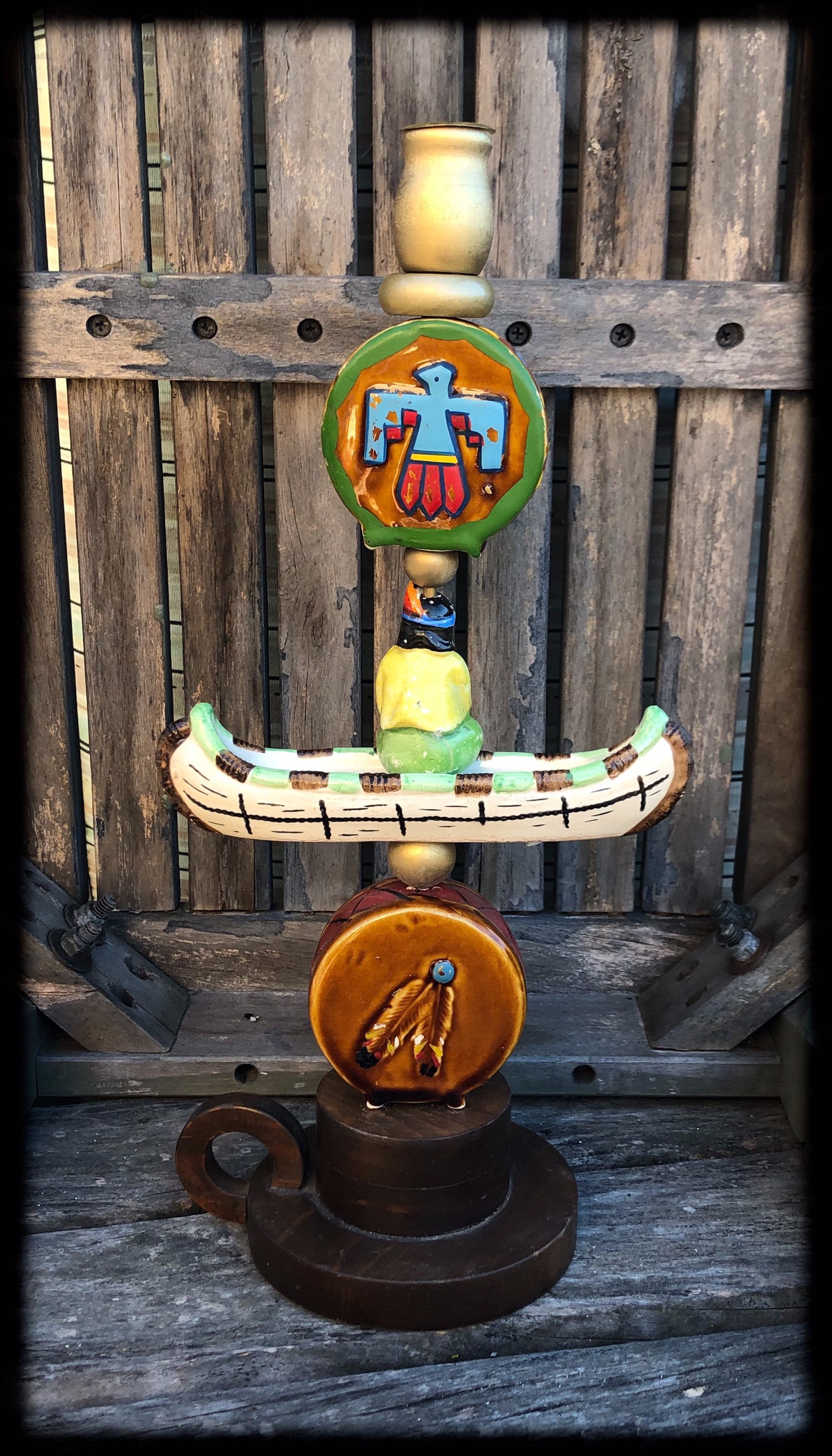 Candlestick Totem Pole Native American Themed Made From Vintage Salt ...