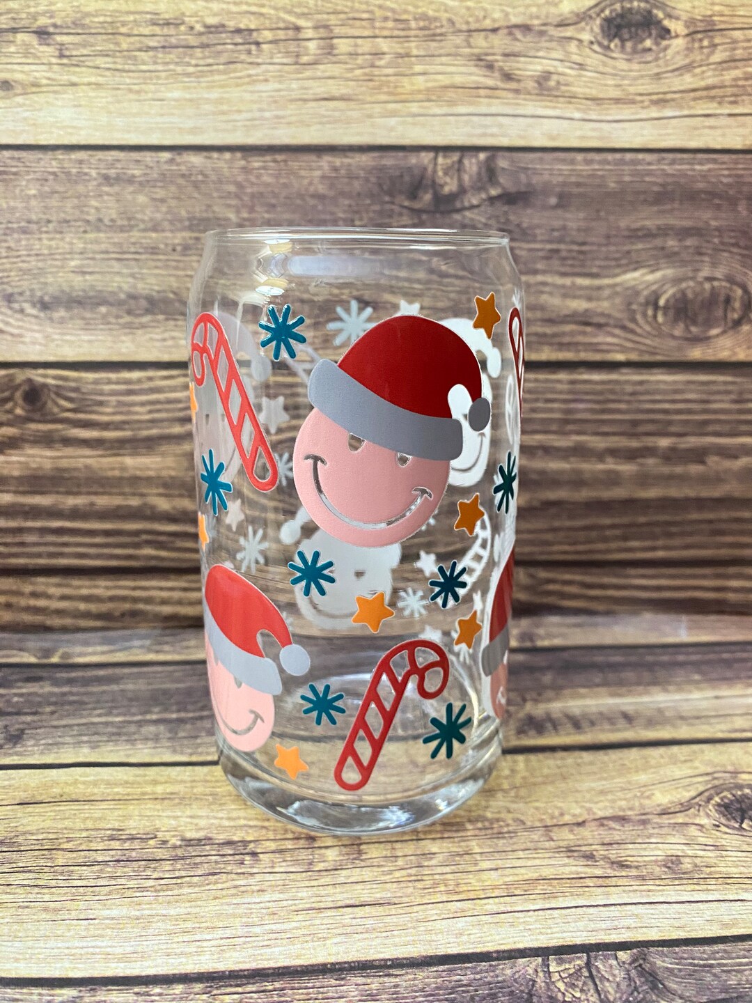 Smiley Santa Christmas Cup Iced Coffee Cup Santa Hats Candy Canes - Etsy