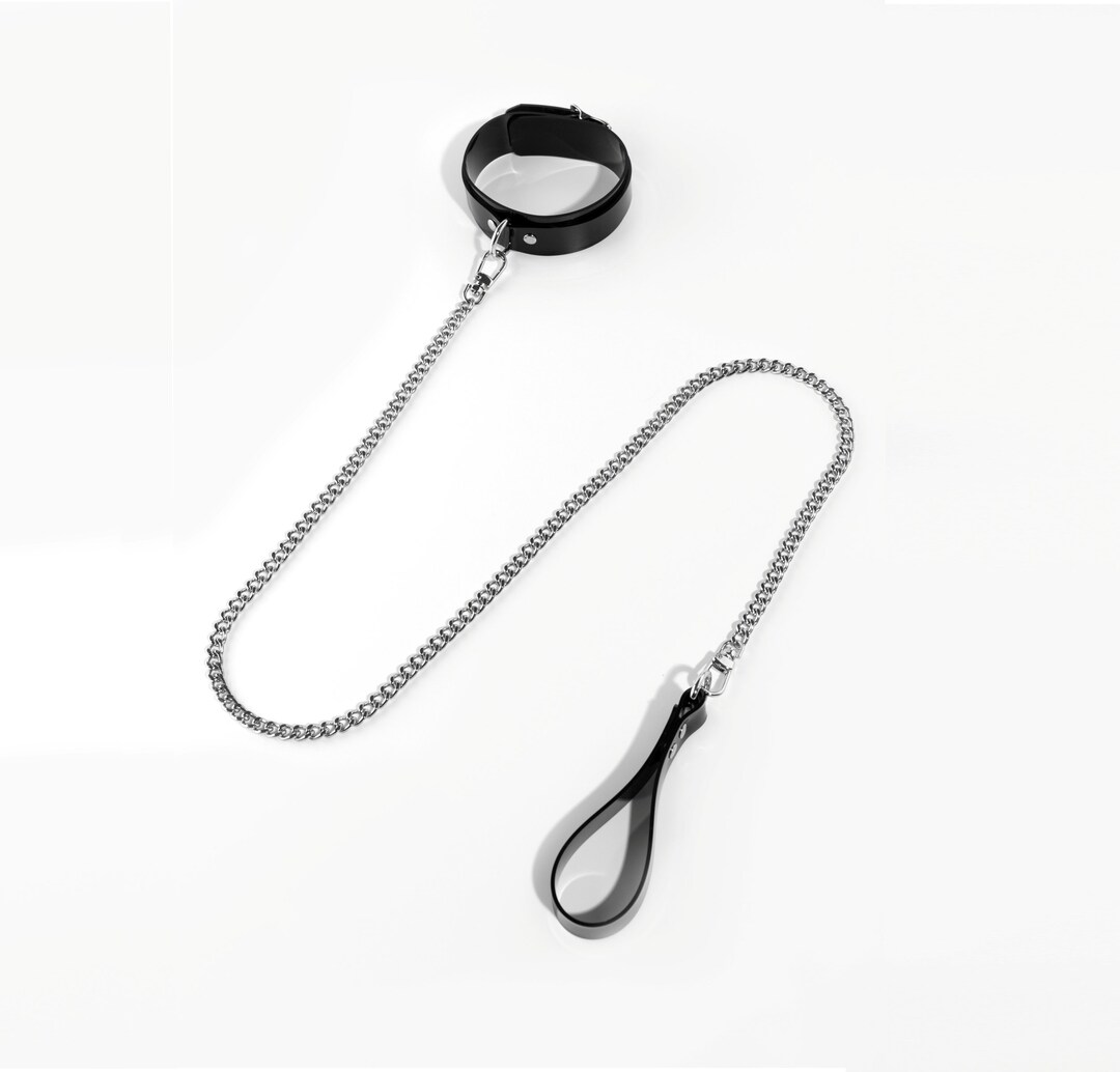PVC Collar With Chrome Chain Leash Set - Bondage Choker - Etsy