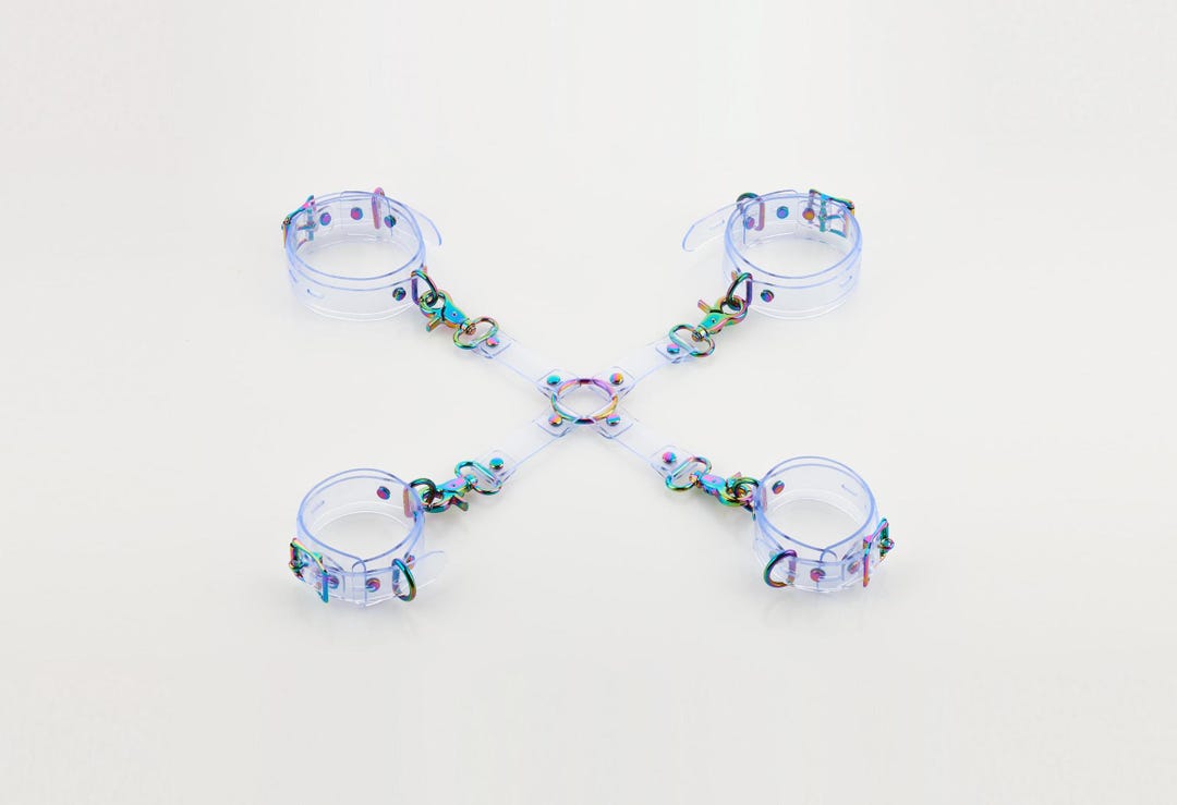 Rainbow Transparent PVC Wrist & Ankle Cuffs With Hog Tie | Durable ...