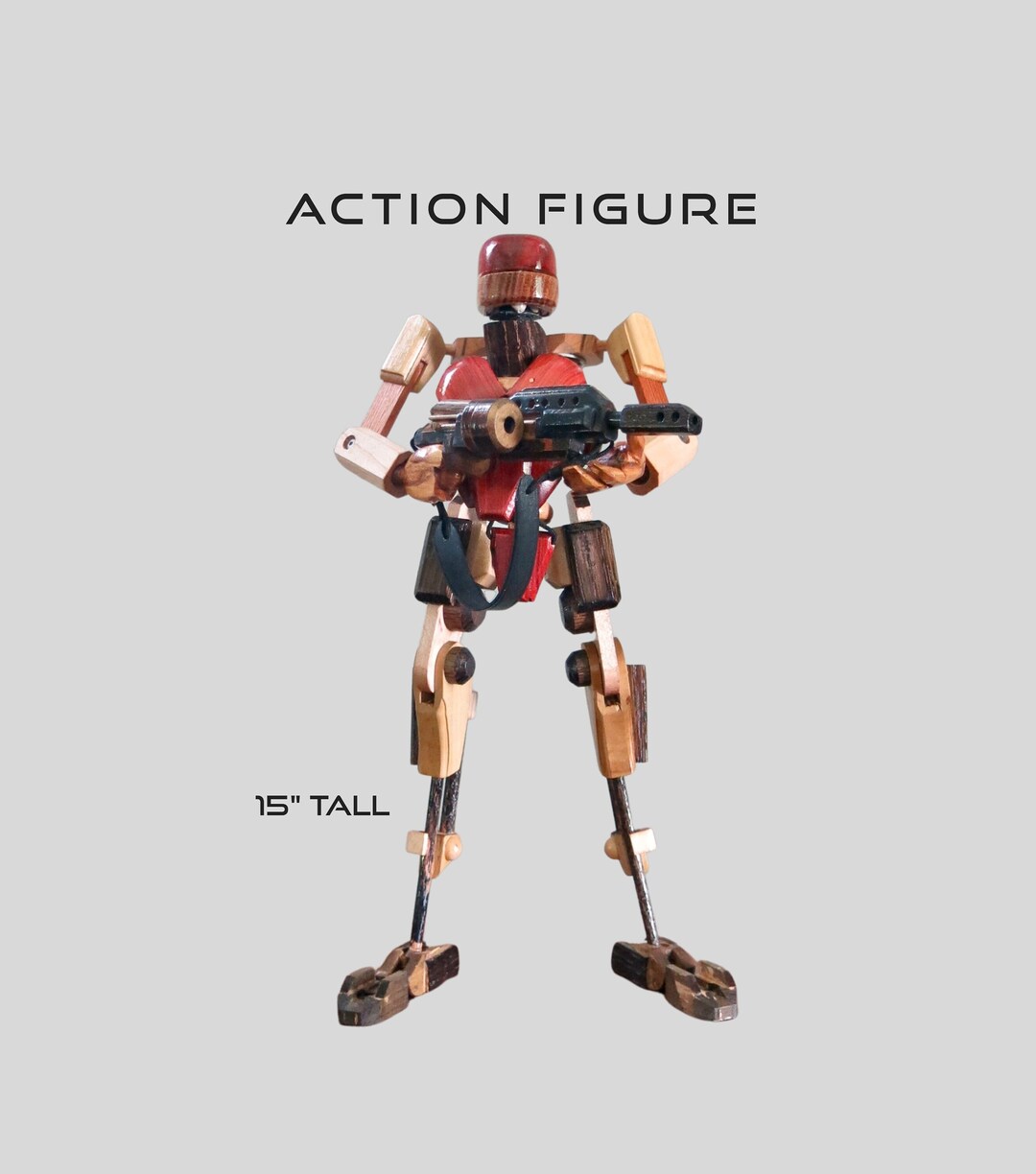 Handcrafted Wooden Articulated Action Figure With Porcelain Skull - Etsy