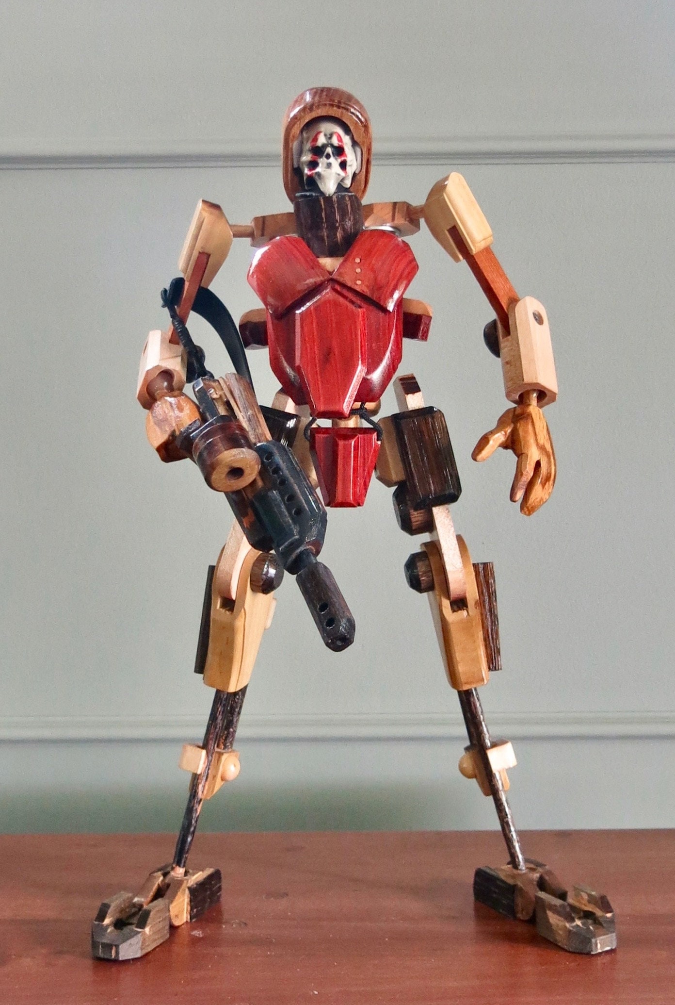 Handcrafted Wooden Articulated Action Figure With Porcelain Skull - Etsy