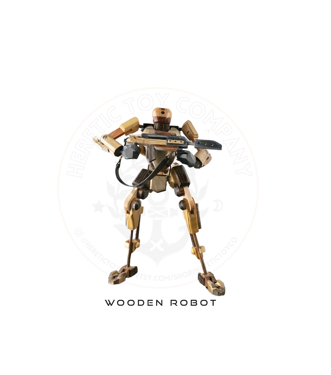 Handcrafted Wooden Articulated Action Figure, Wooden Robot With ...