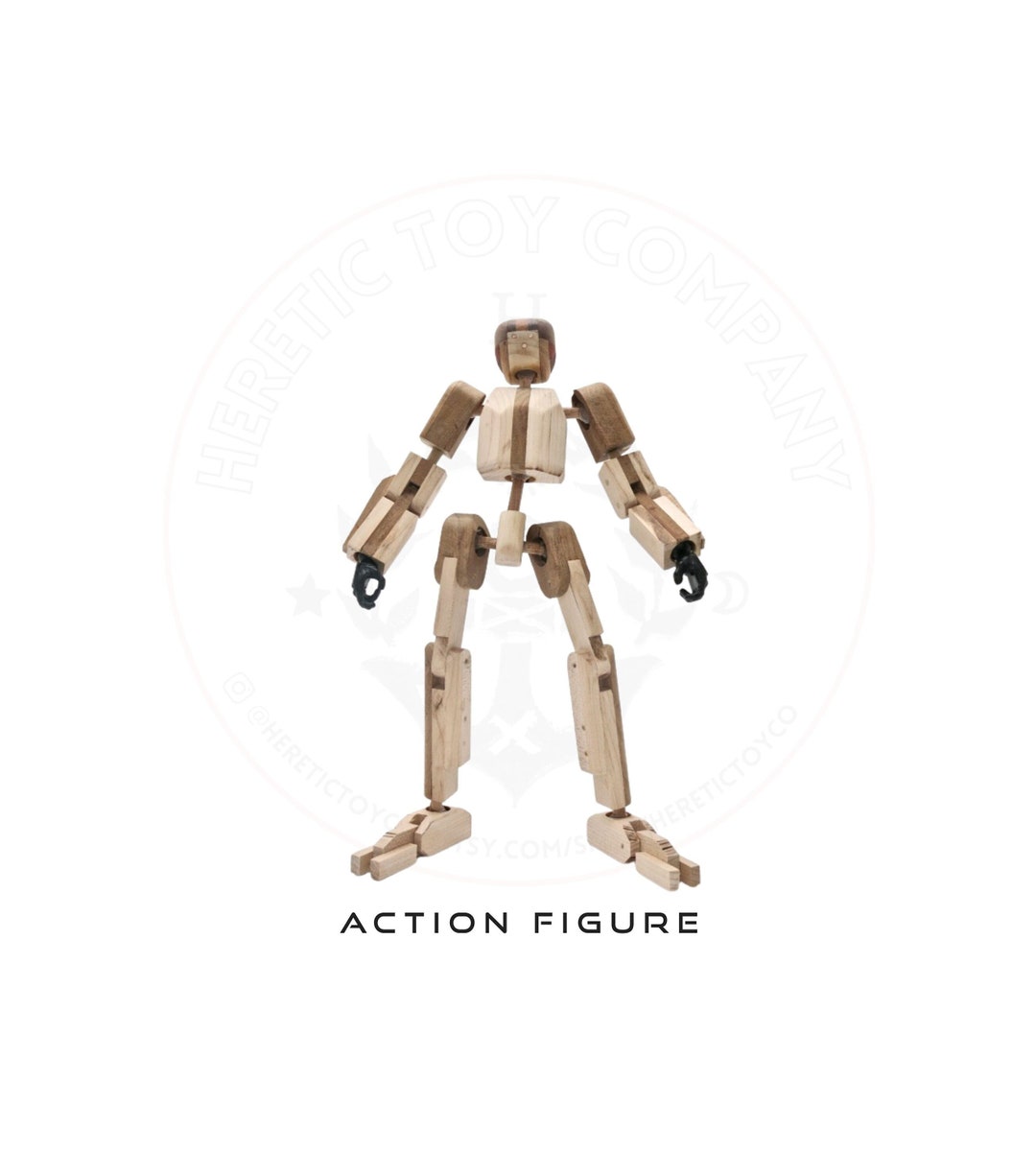 Unfinished Wooden Action Figure With Pewter Hands | Wooden Robot ...