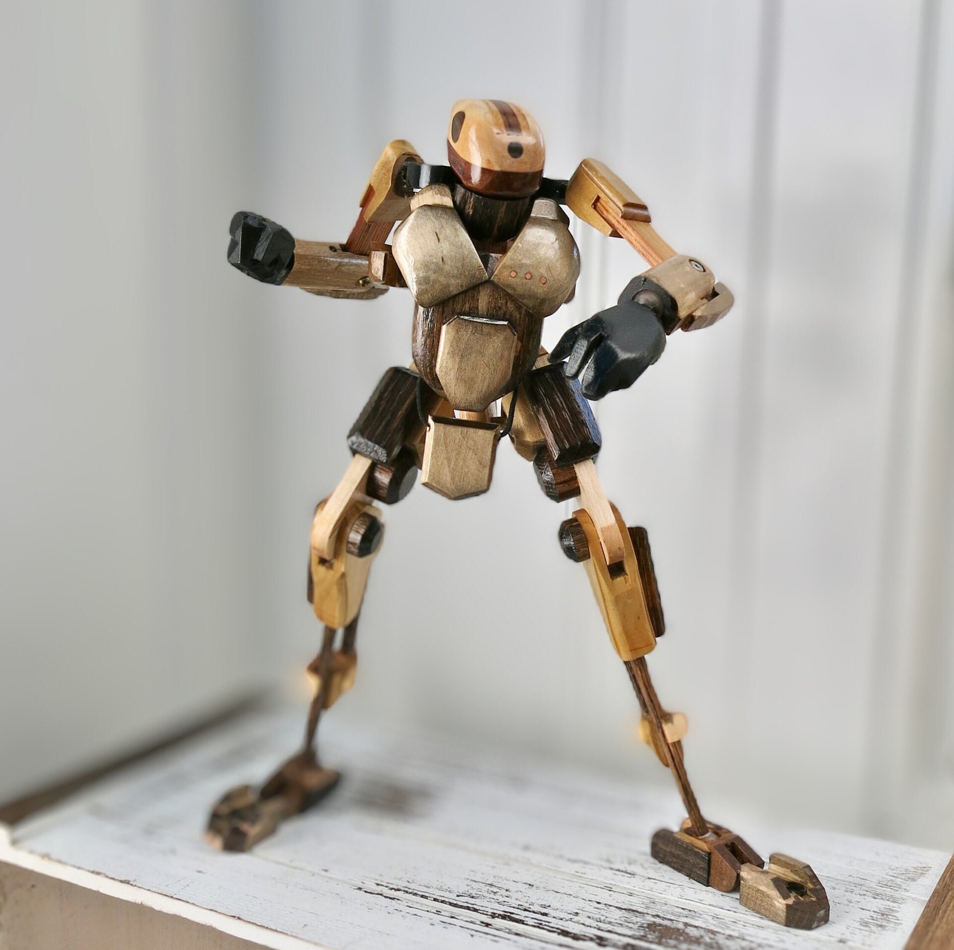 Handcrafted Wooden Articulated Action Figure, Wooden Robot With ...