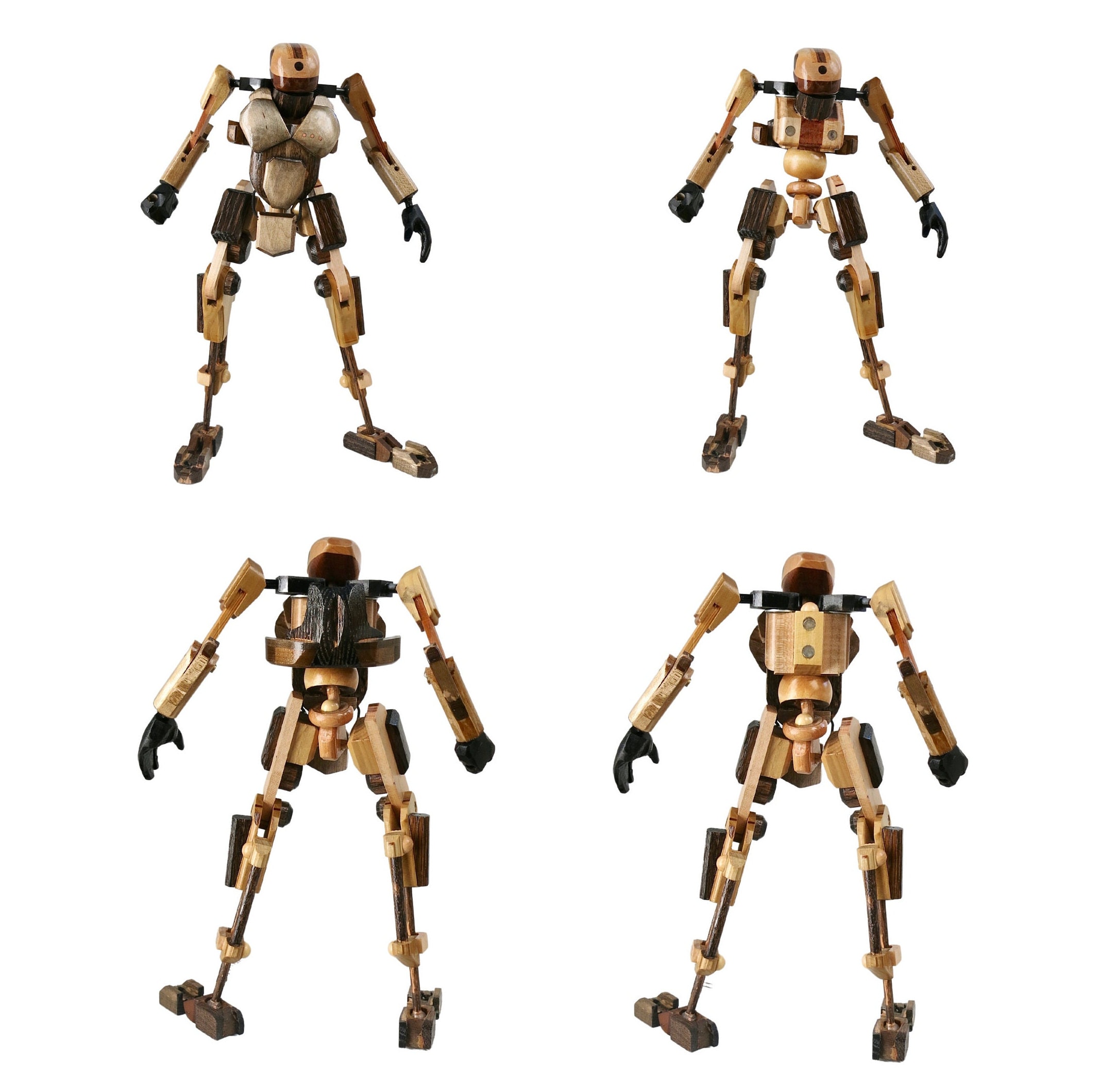 Handcrafted Wooden Articulated Action Figure, Wooden Robot With ...