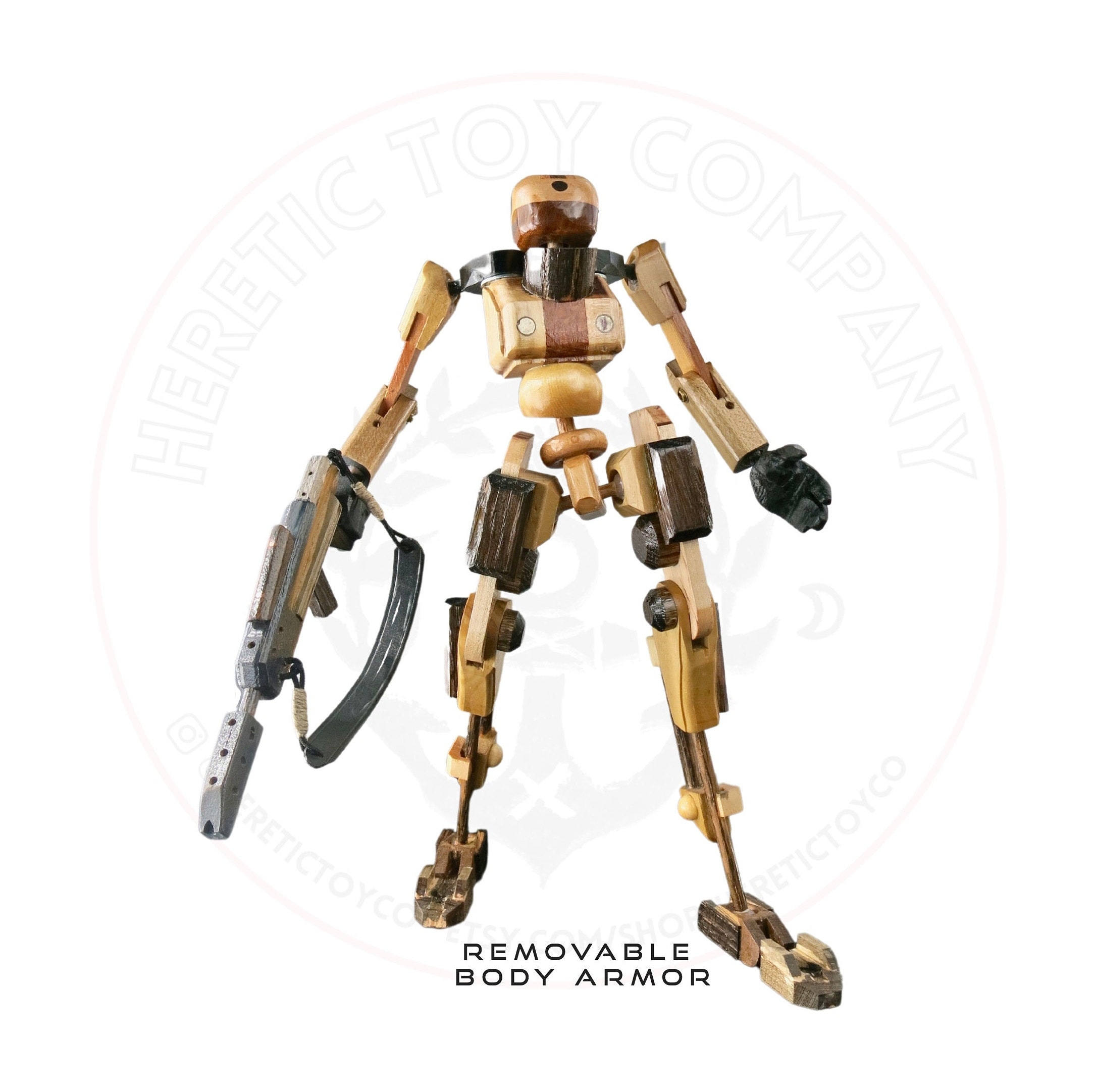 Handcrafted Wooden Articulated Action Figure, Wooden Robot With ...