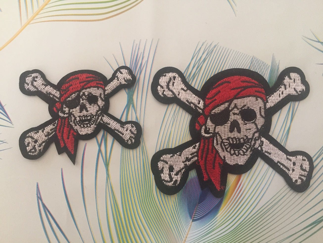 Skeleton Embroidered Patch, Pirate Skull and Crossbone Iron on Patch ...