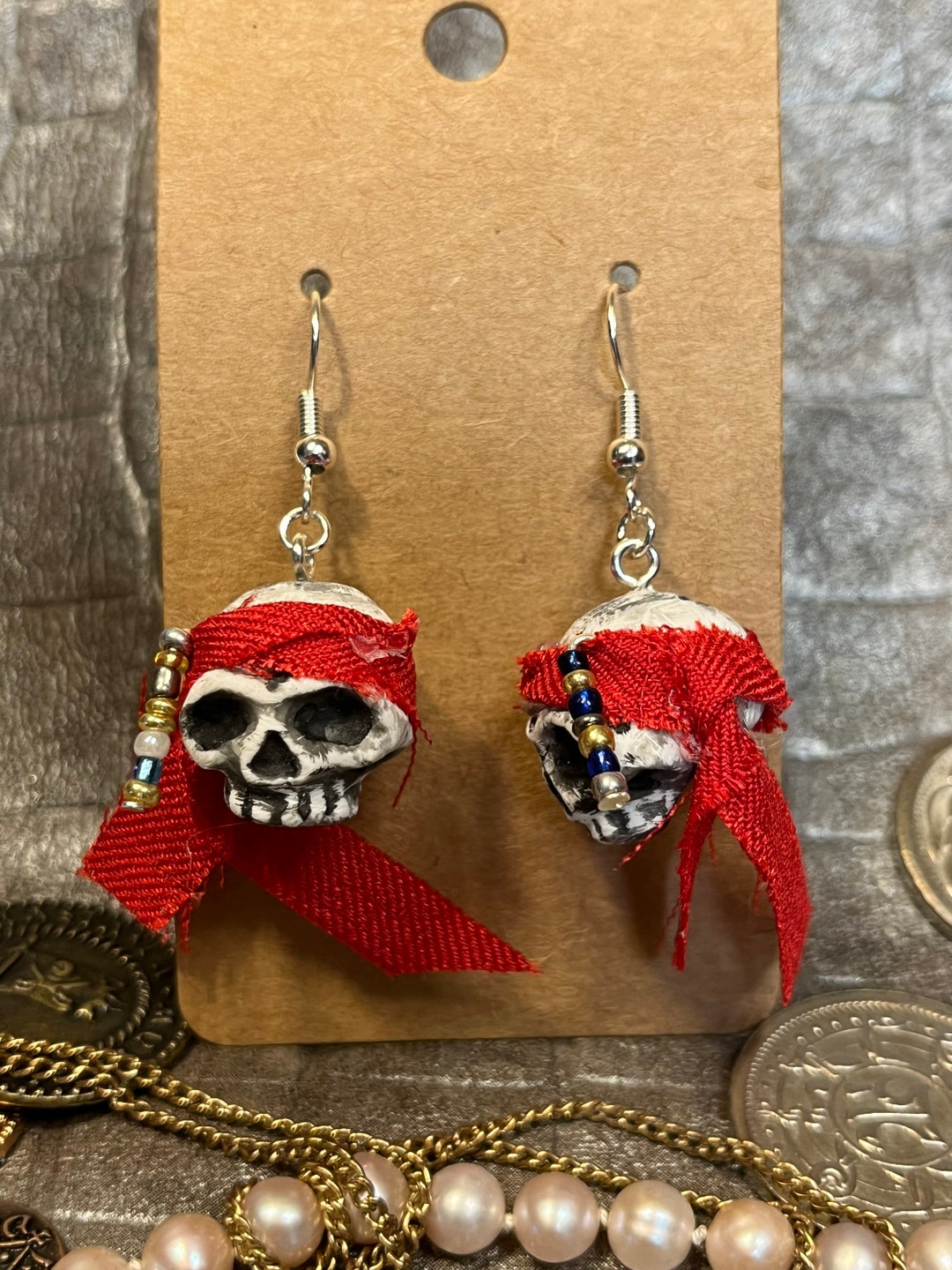 Pirate Skull W/bandana Dangle Earrings - Etsy