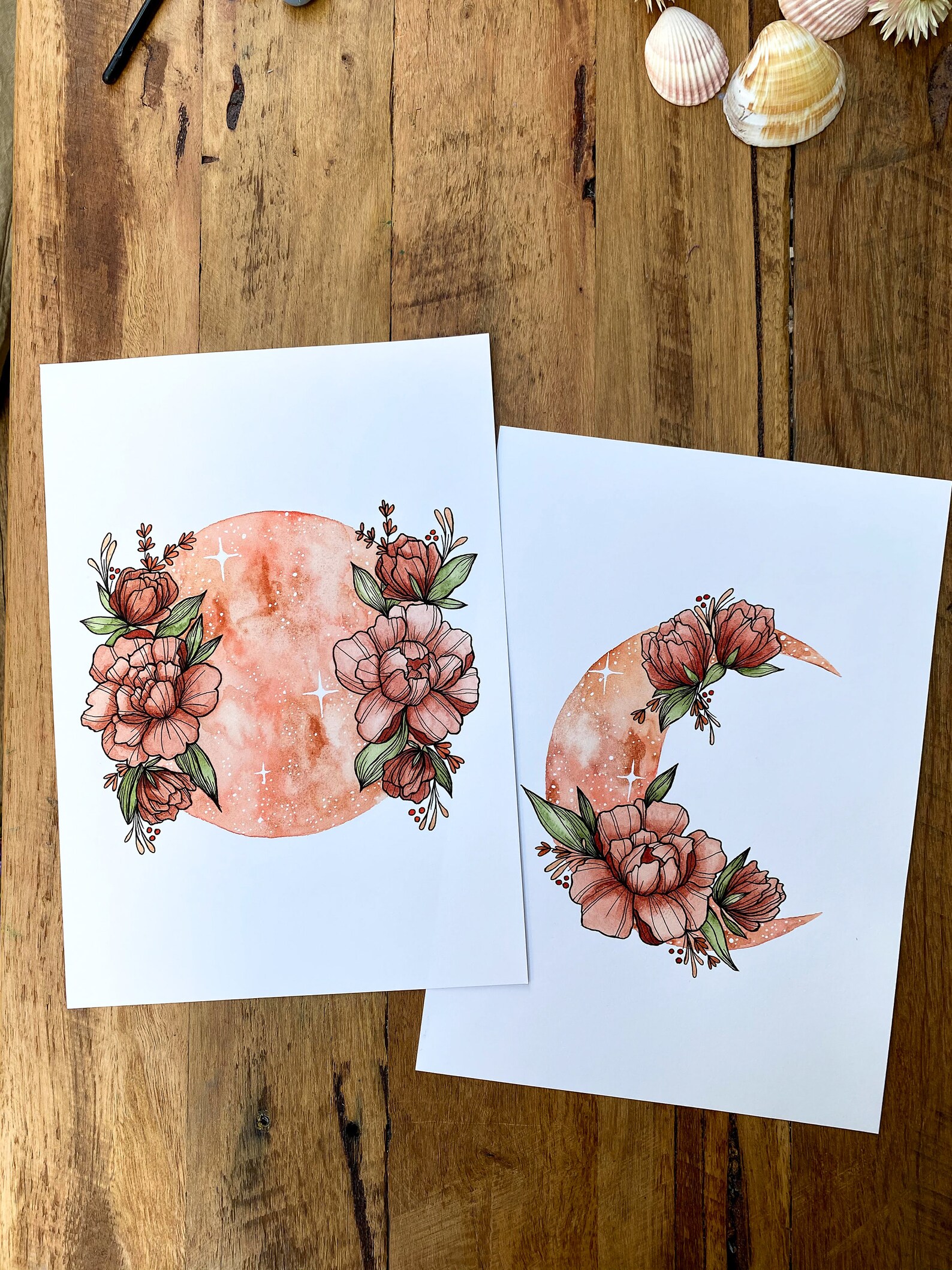 THE FLORENCE MOON Print Watercolour Print Floral Moon Wall - Etsy