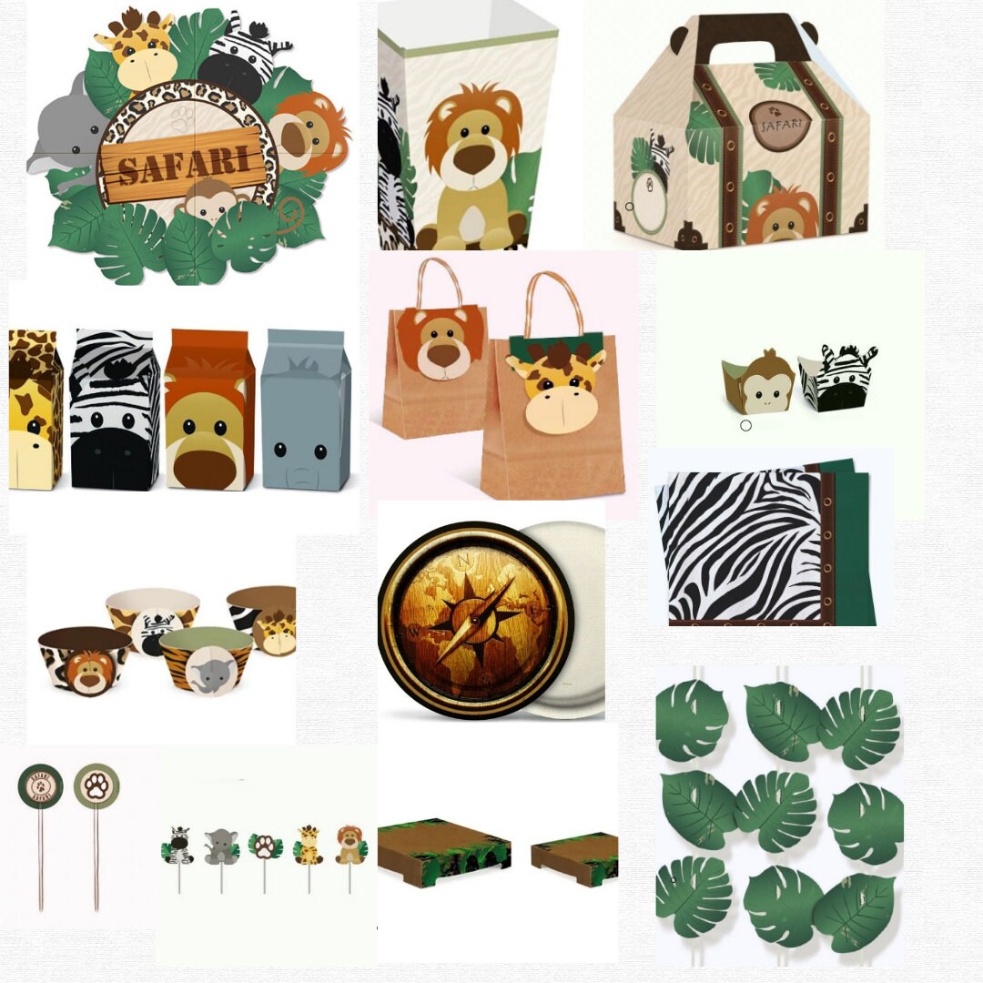 Safari Party Supply 144 Pcs Kit - Backdrop, Favor Gift Box, Cupcake ...