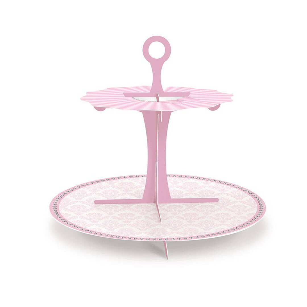 Pink 2 Tier Cardboard Cake Stand Elegant Dessert Display For Parties