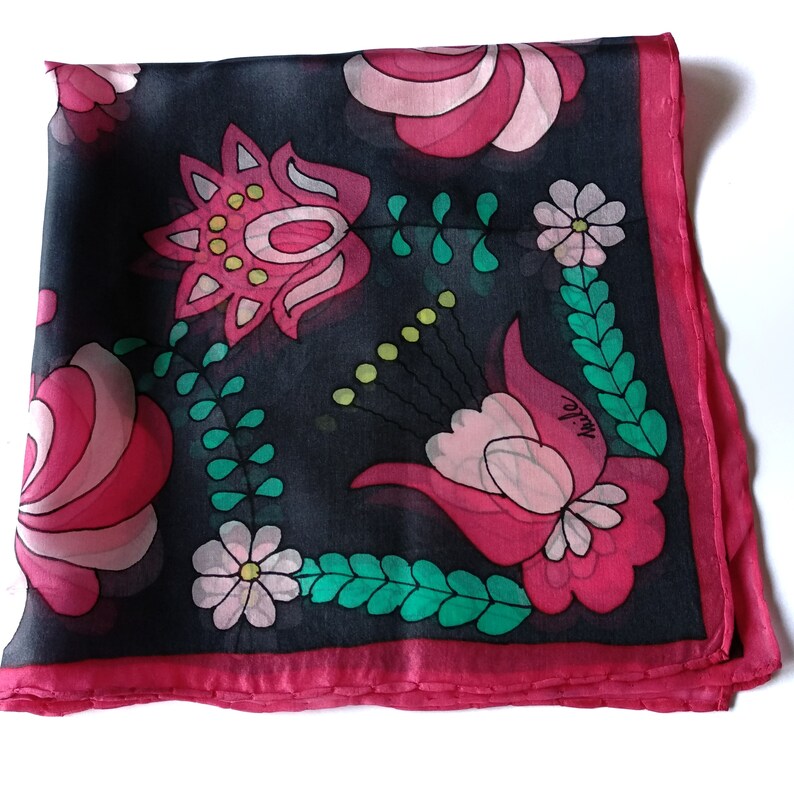 Hand Painted Silk Scarf Folklore Style. Old Matyo Motifs Are Painted ...