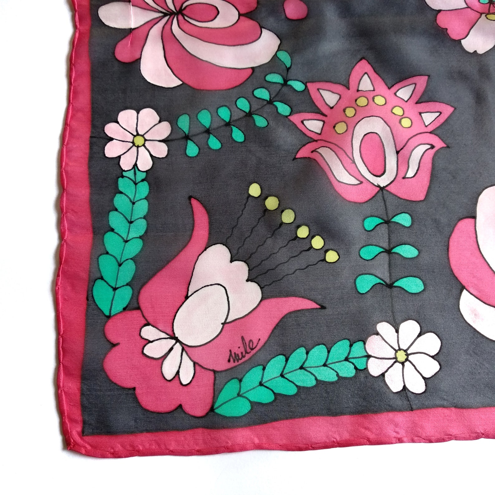Hand Painted Silk Scarf Folklore Style. Old Matyo Motifs Are Painted ...