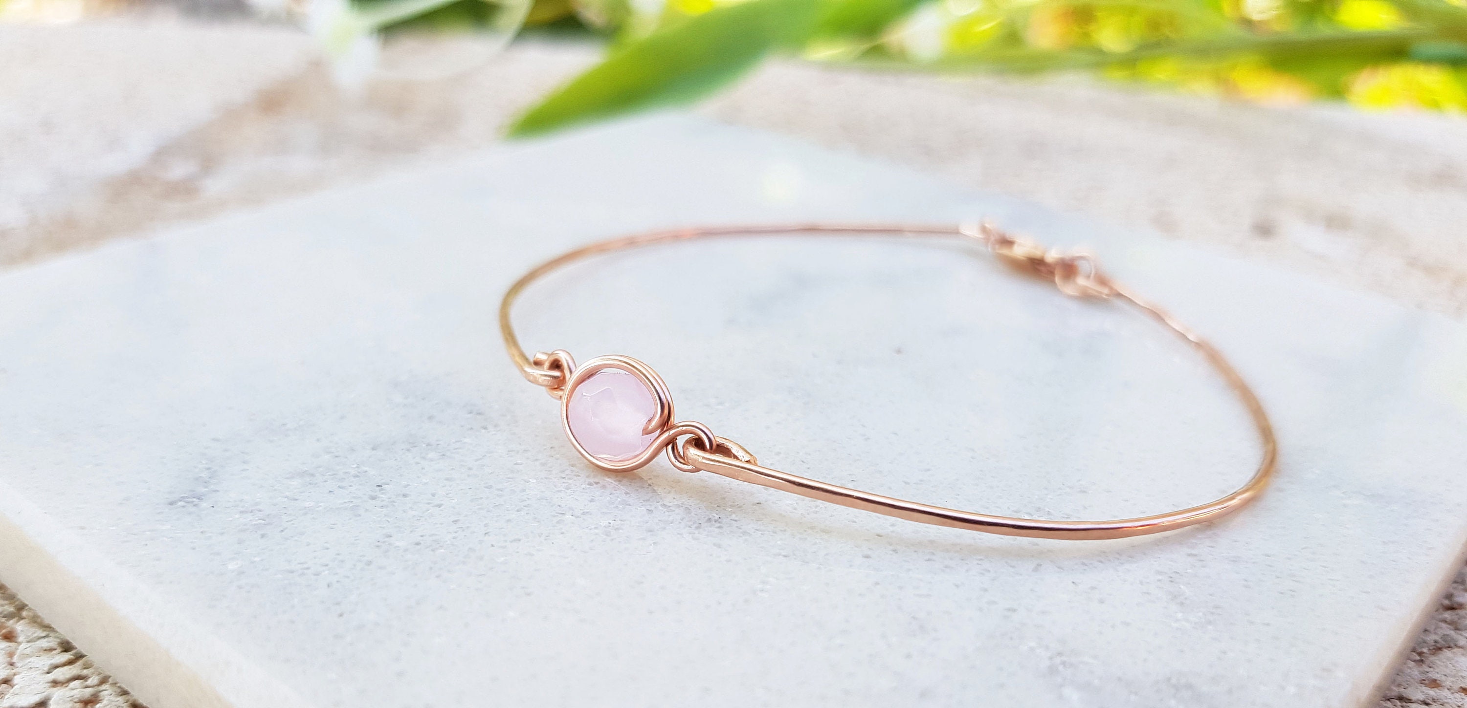 14k Rose Goldrose Quartz Braceletrose Quartz Jewelry Gold - Etsy Israel