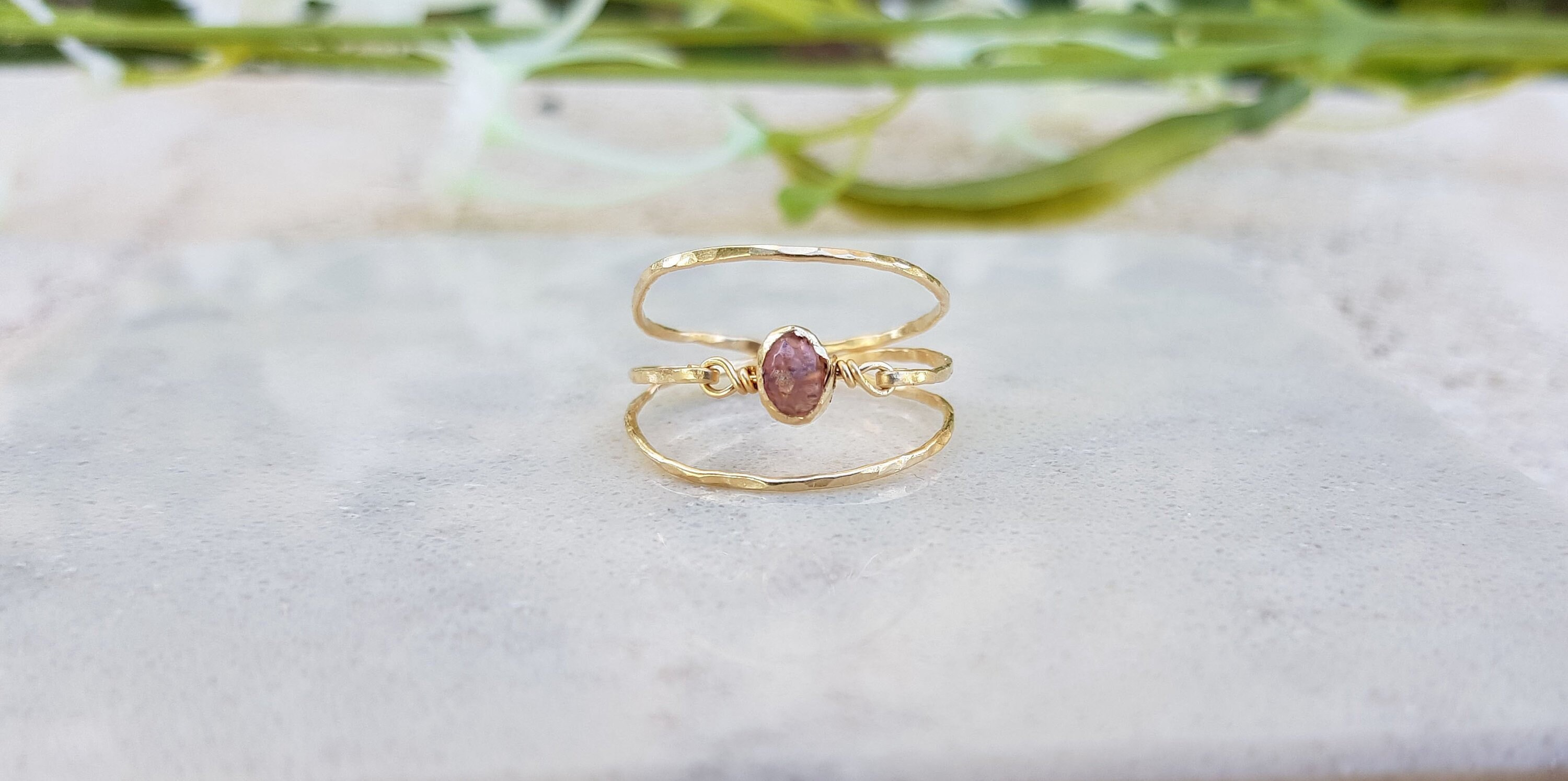 Double RingWire Wrapped RingDainty Tourmaline RingGemstone | Etsy