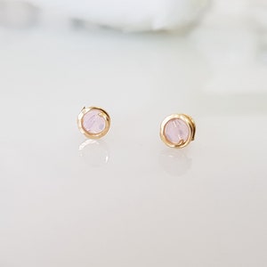 14k Gold Rose Quartz Studs,rose Quartz Earrings,pink Gemstone Studs ...