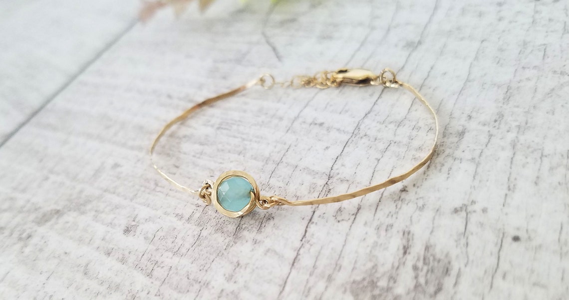 Dainty Blue Gold Bracelet, Minimal Bracelet, Aqua Blue Bracelet, Gold ...