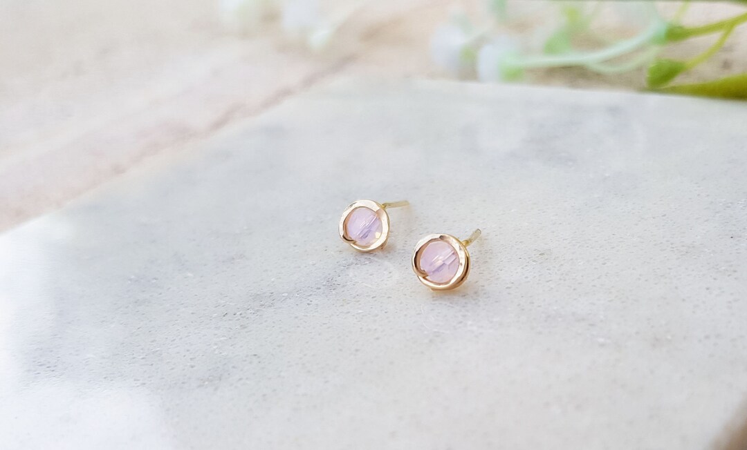 14k Gold Rose Quartz Studs,rose Quartz Earrings,pink Gemstone Studs ...