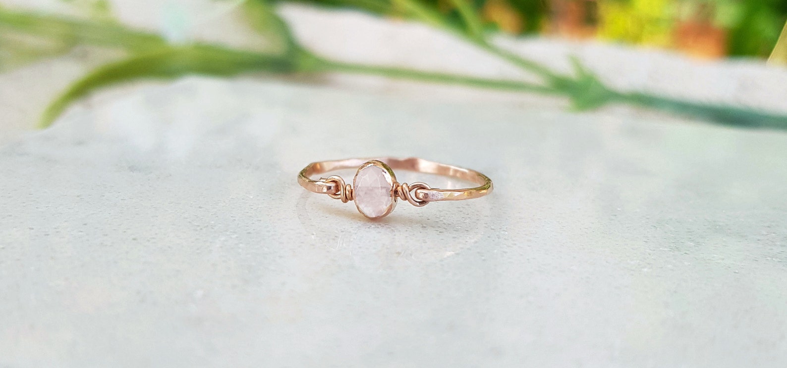 Natural Rose Quartz Ring,light Pink Ring,gemstone Ring,14k Gold Filled ...
