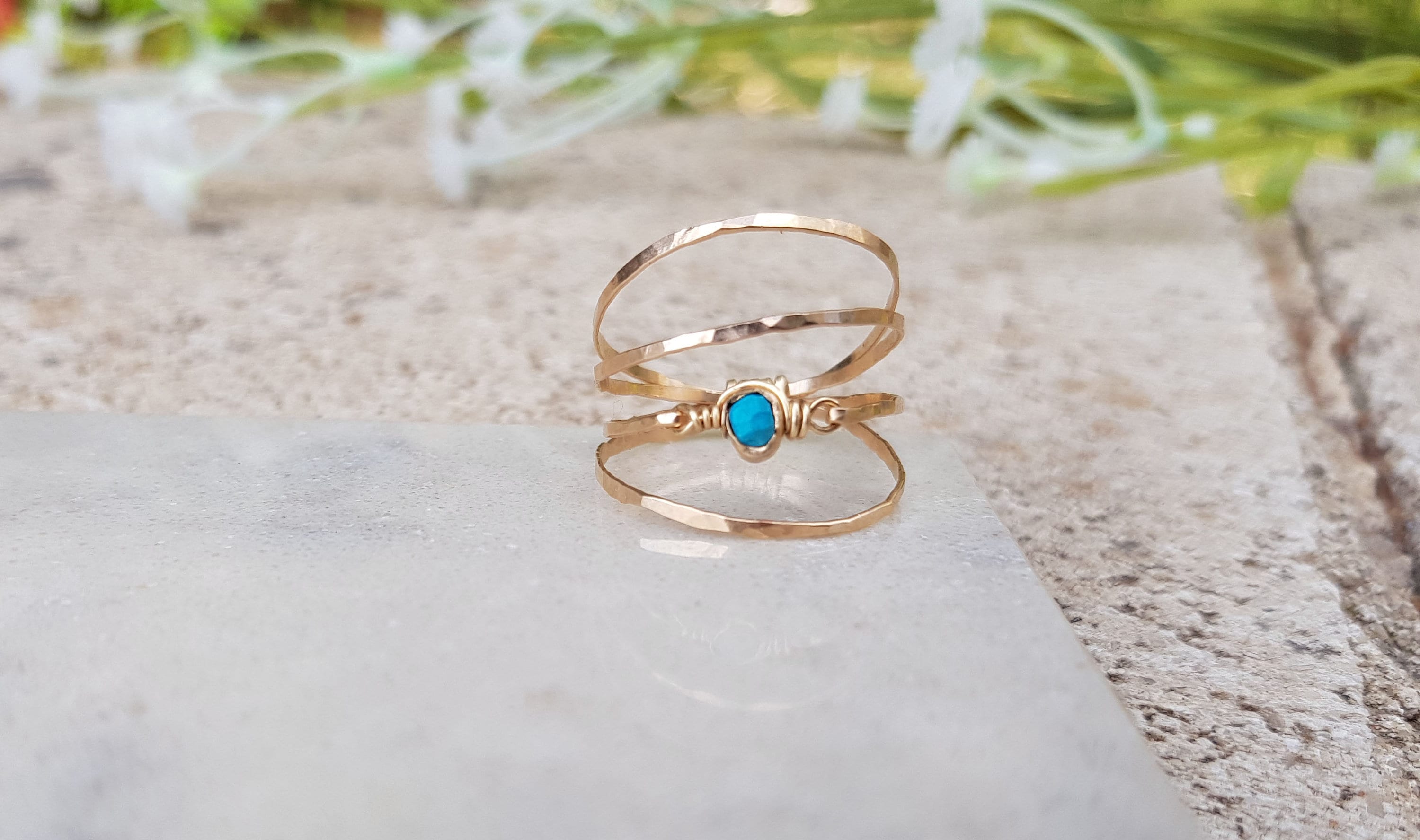 Turquesa Doble Anillo Oro Hecho a Mano Relleno 14k Anillo - Etsy España