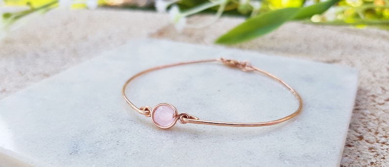 14k Rose Goldrose Quartz Braceletrose Quartz Jewelry Gold - Etsy