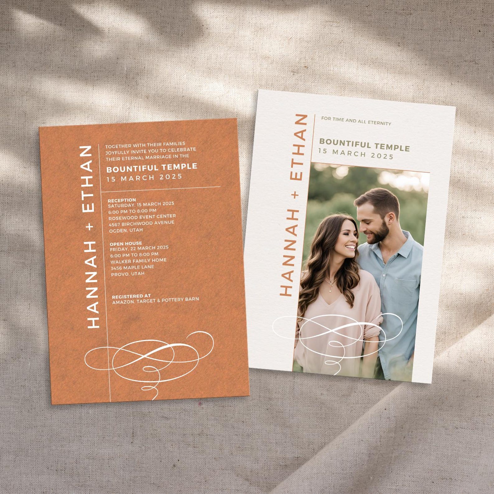 LDS Temple Wedding Invitation Template | Copper Paper Texture | Modern ...