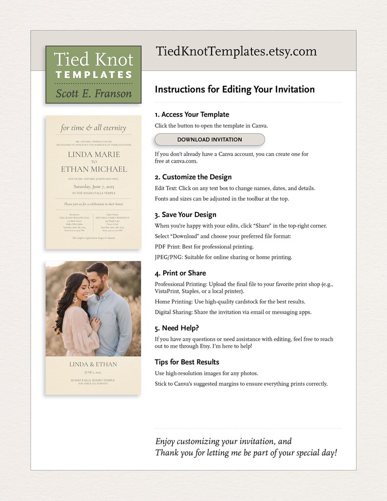 Editable LDS Wedding Invitation Template Customizable With Canva ...