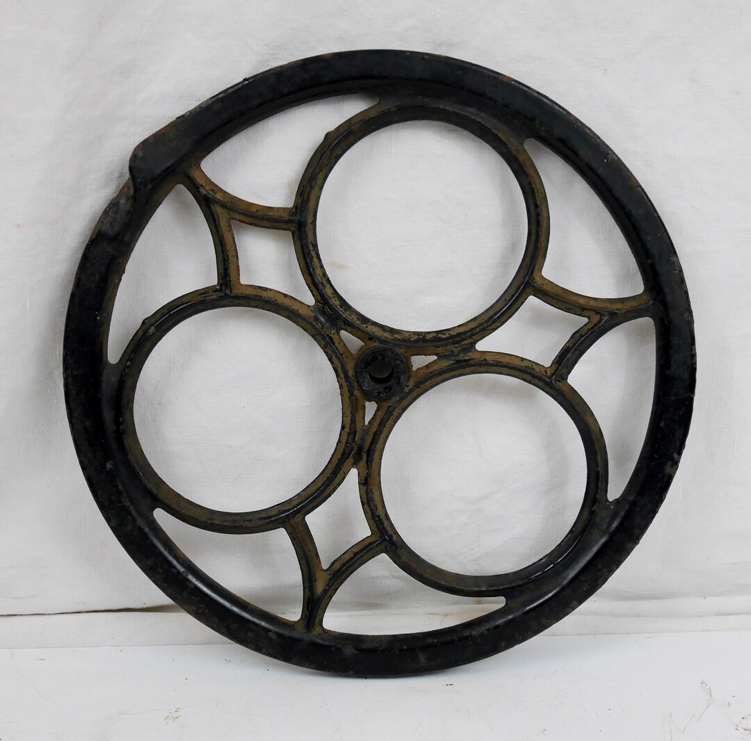 Old Sewing Machine Flywheel Pulley Cast Iron Forged Well Barn Pulley ...