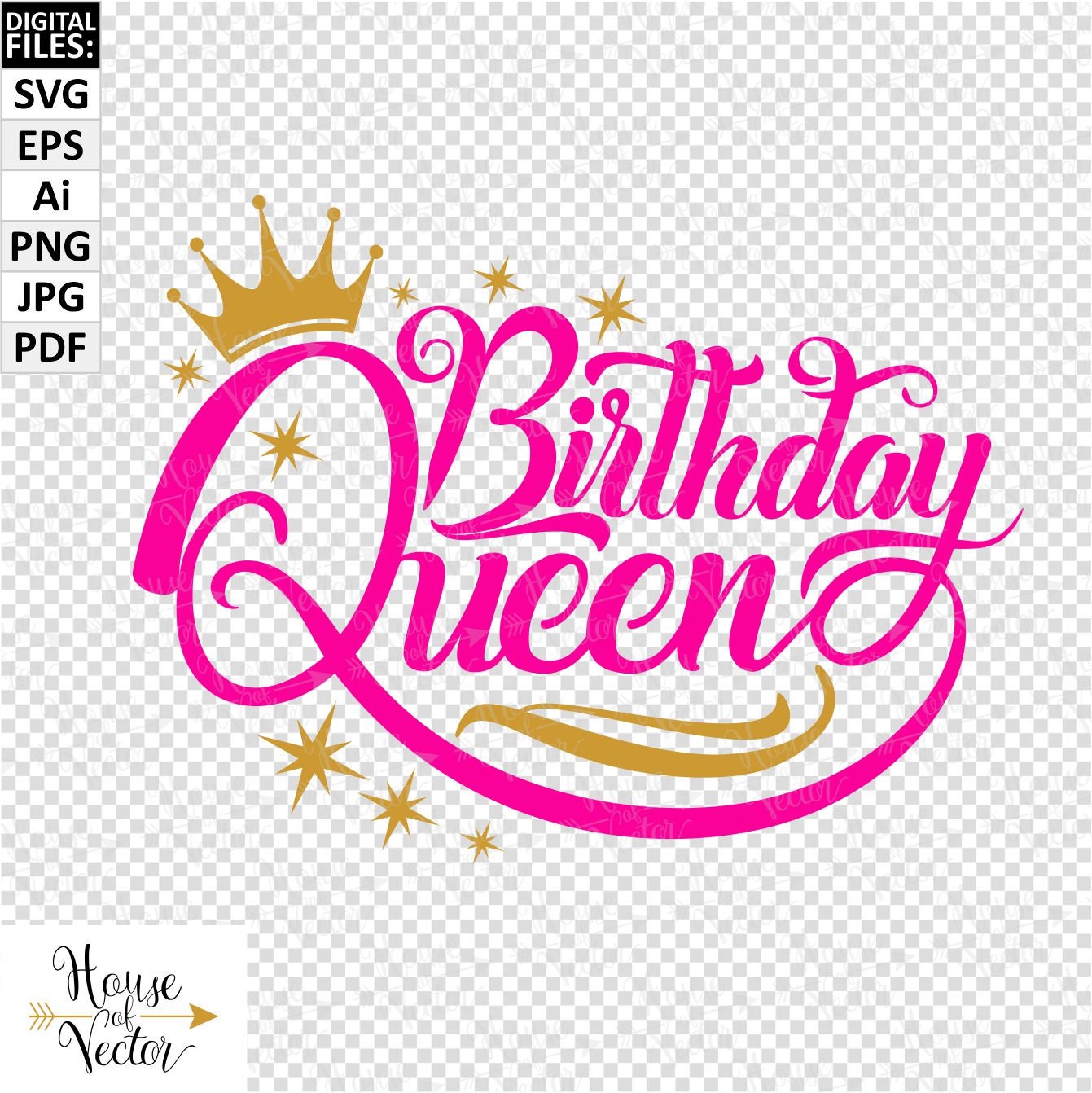 Birthday Queen SVG Ai Png EPS Pdf Clipart. Crown Stars - Etsy UK