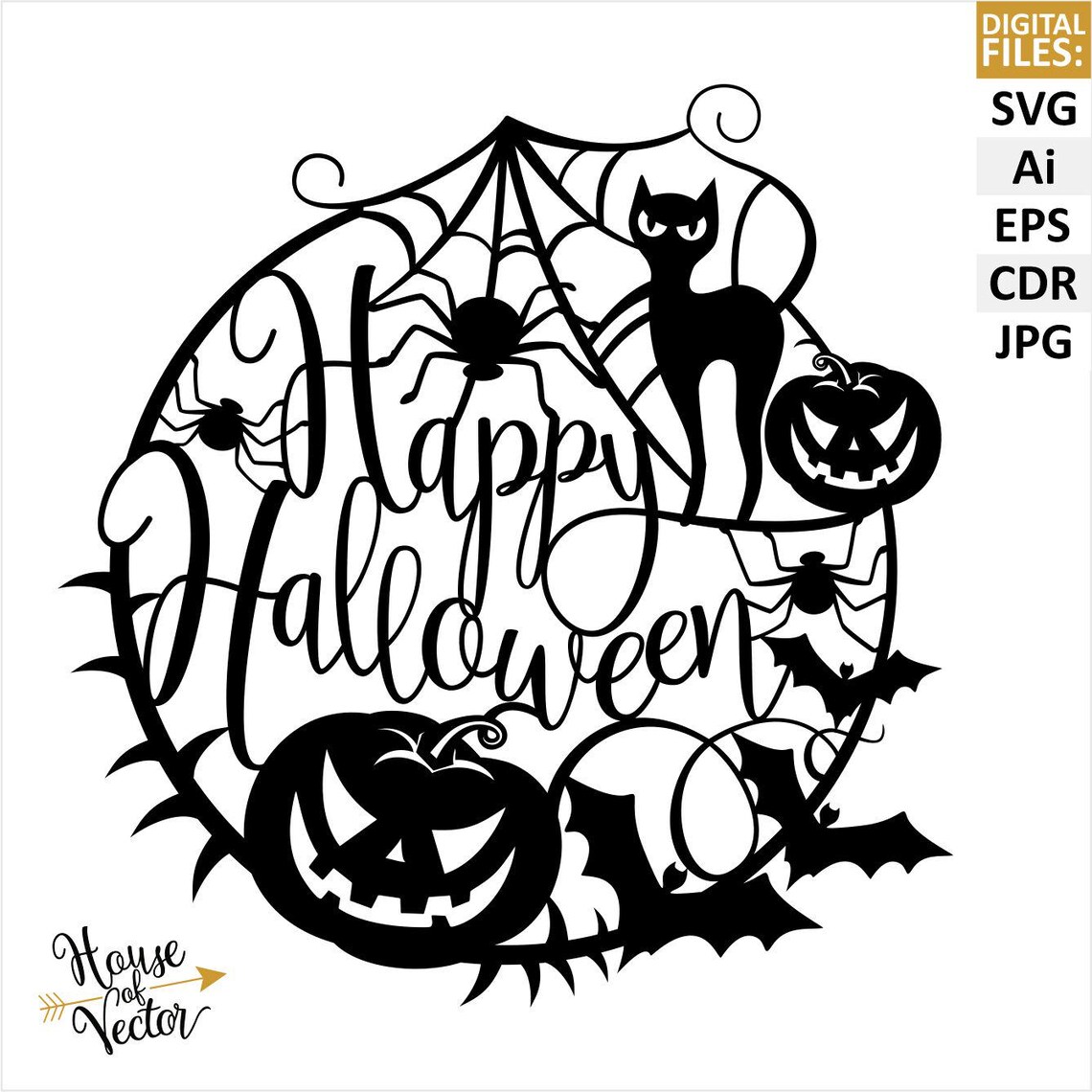 Halloween Clipart SVG, EPS, Ai, Png. Happy Halloween Vector Digital ...