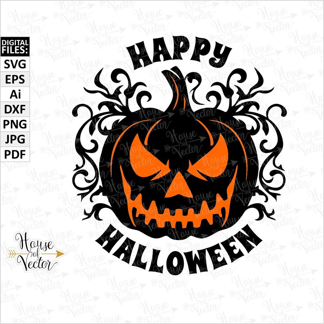 Happy Halloween, Pumpkin Clipart SVG, EPS, Ai, Png. Halloween Vector ...