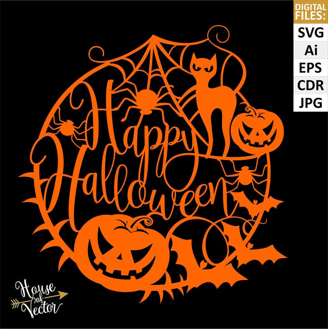 Halloween Clipart SVG, EPS, Ai, Png. Happy Halloween Vector Digital ...