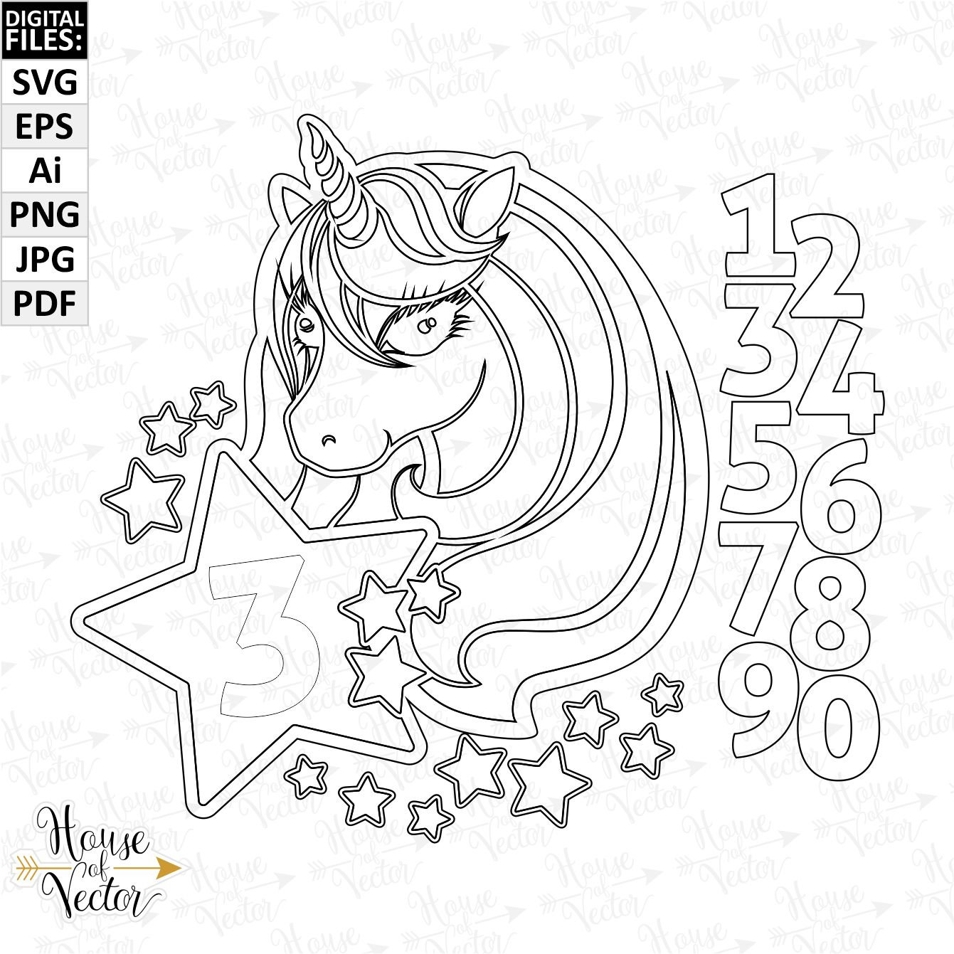 Birthday Unicorn SVG Ai Png EPS Pdf Digital Clipart. Cute - Etsy UK