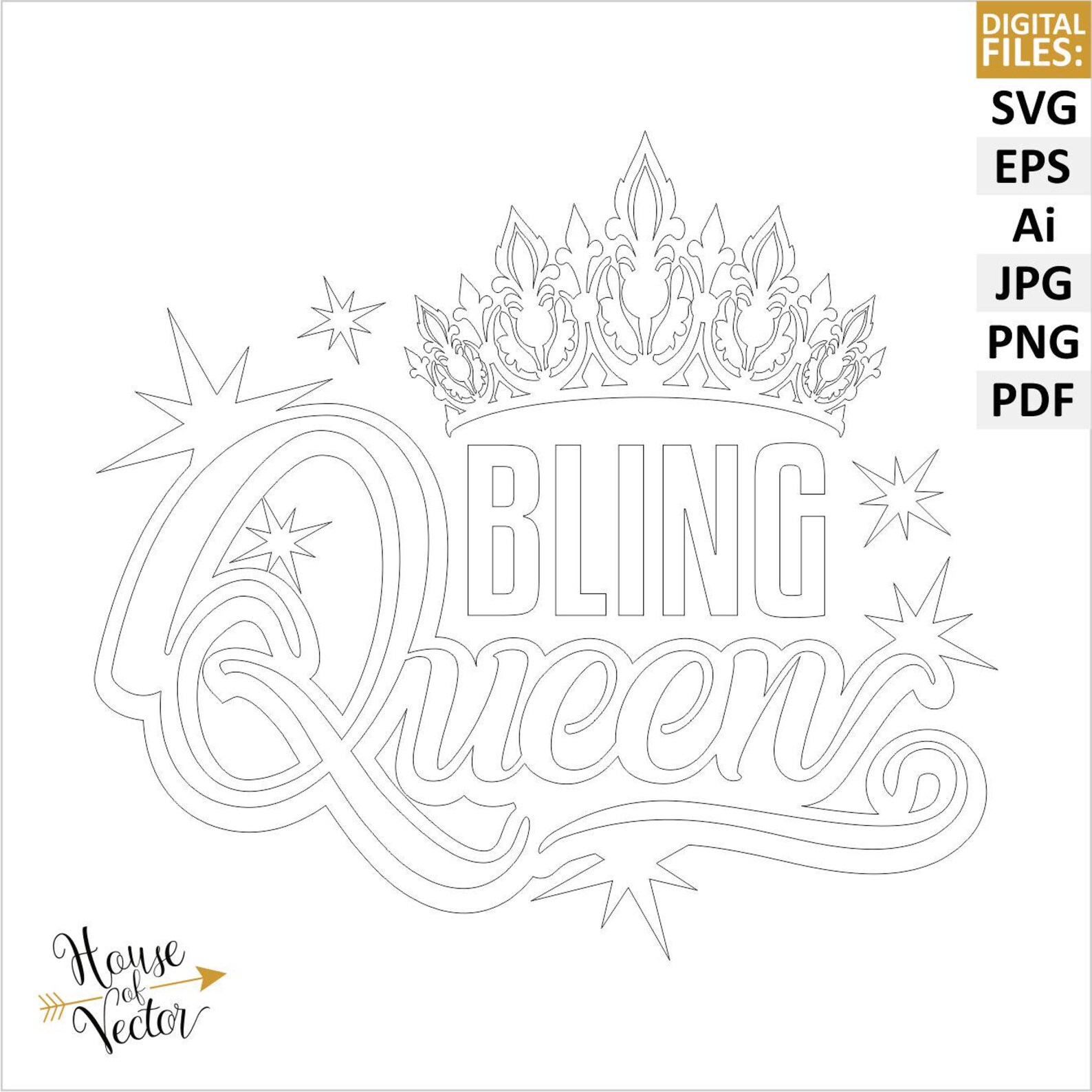 Bling Queen SVG, Ai, PNG, EPS, Pdf, Jpg Digital Clip Art. Crown / Tiara ...