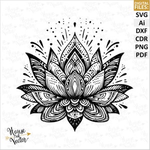 Lotus Flower, Yoga Digital Clipart SVG EPS Ai DXF Cdr. Yoga Symbol ...
